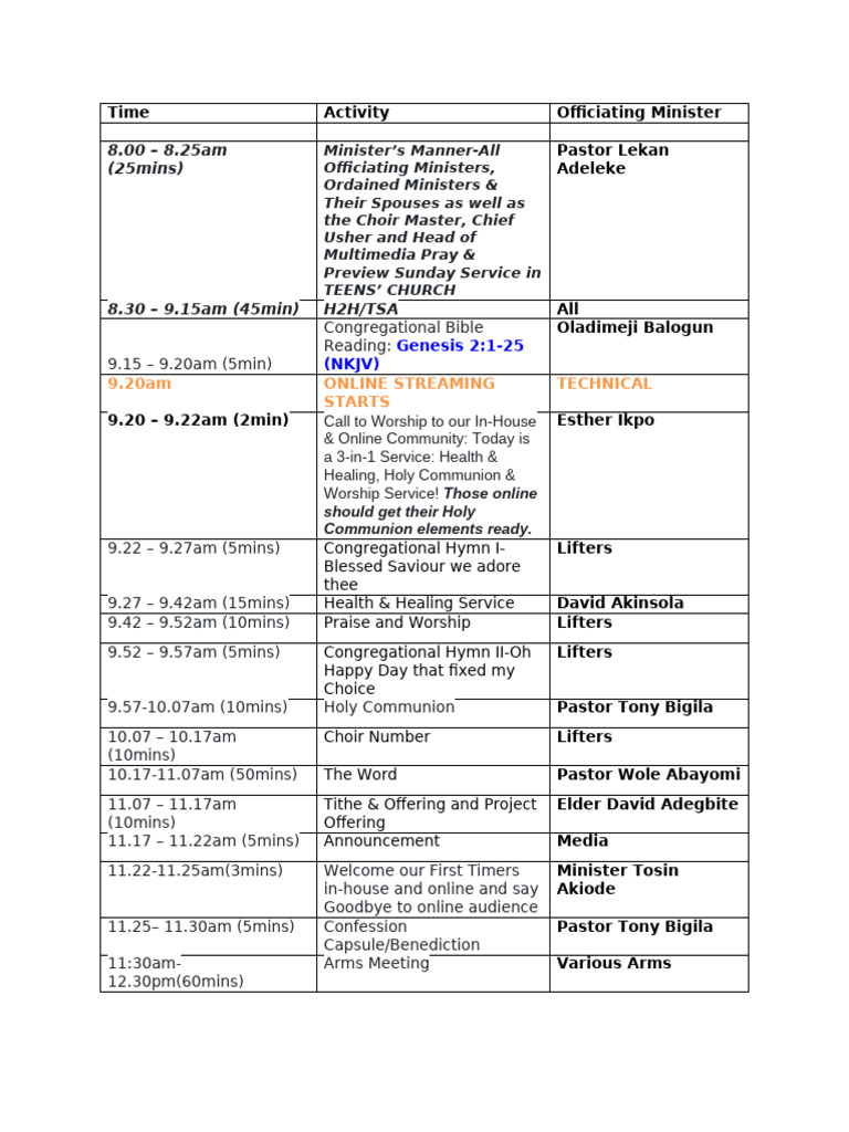 July 7th 2024 Sunday Programme | PDF