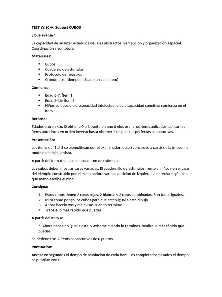 TEST WISC Cubos | PDF