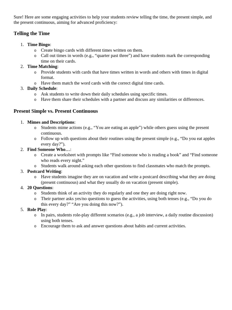 10th - Telling The Time - Presents Tenses Basics | PDF
