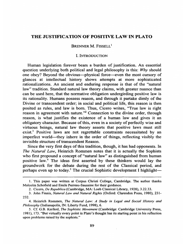 The Justification of Positive Law in Plato | PDF