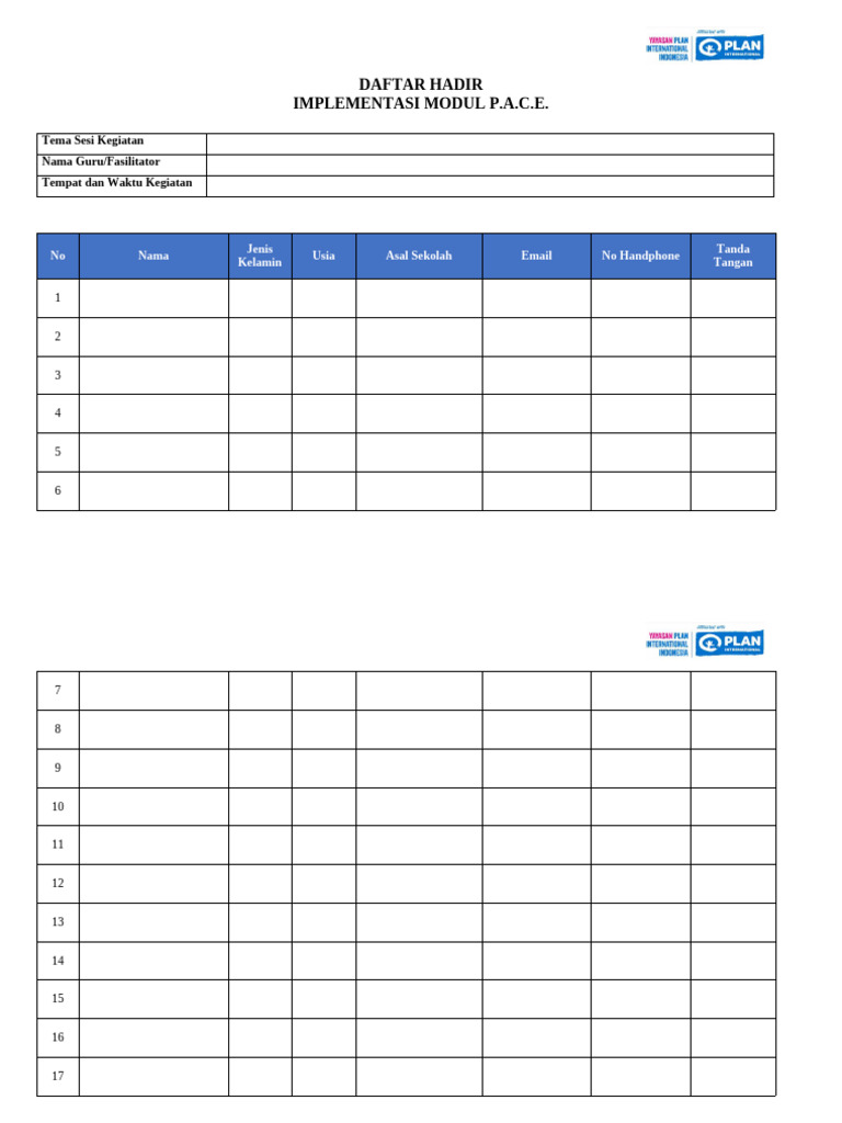 Daftar Hadir Modul PACE | PDF