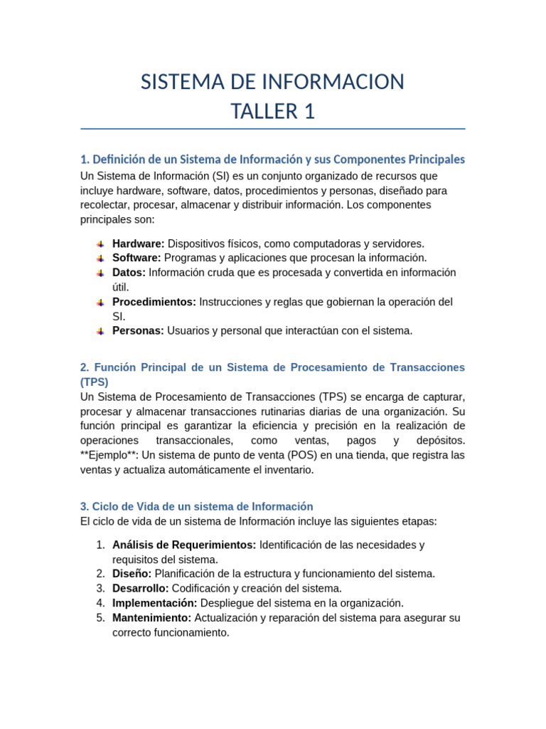 Taller 1 (Sistema de Informacion) | PDF