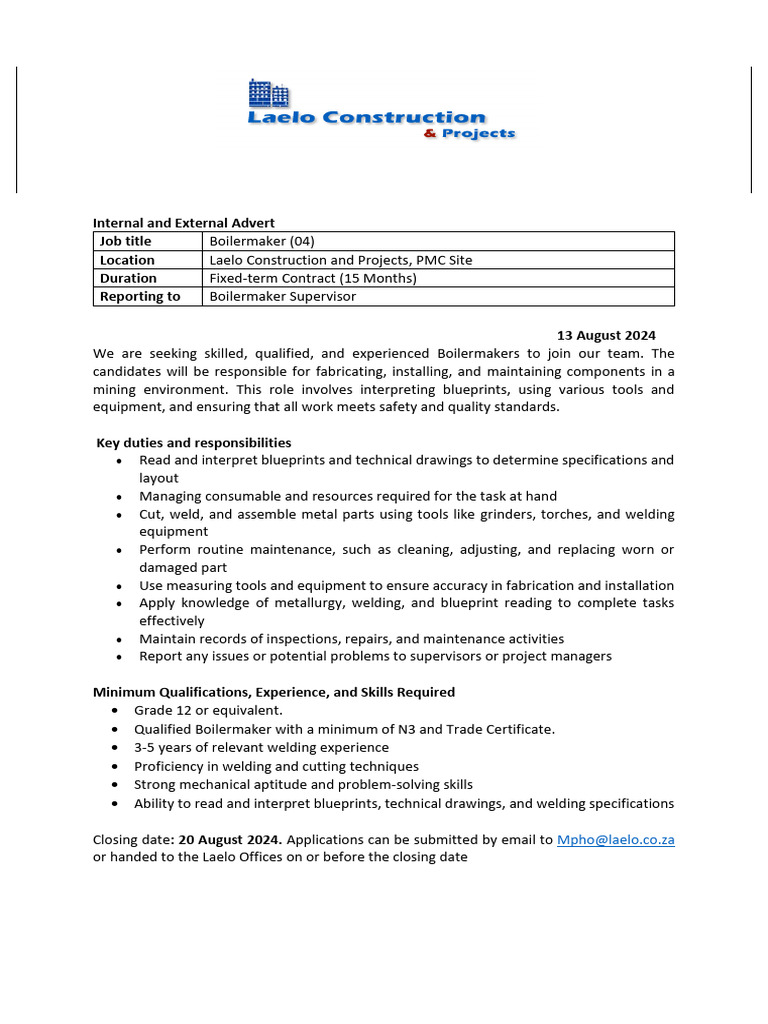 Boilermaker Advert | PDF | Welding | Construction