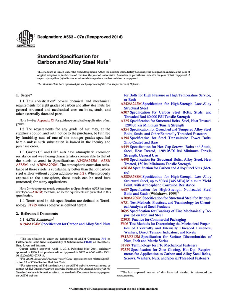 Norma Astm A563-14, Nuts | PDF | Screw | Steel