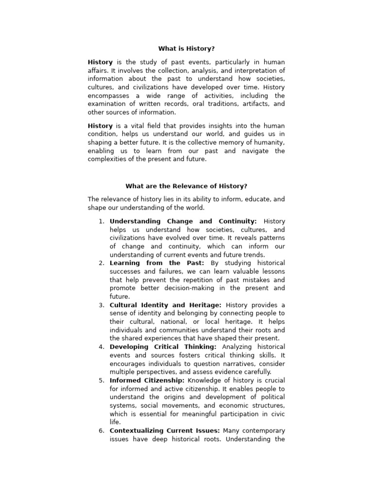 Meaning and Relevance of History Rph | PDF