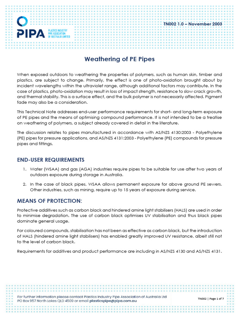 TN002 Weathering of PE Pipes November 2003 | PDF