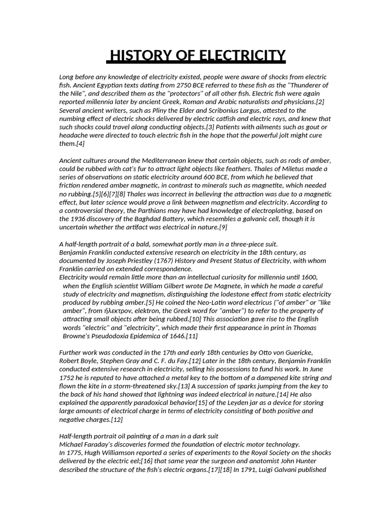 HISTORY OF ELECTRICITY | PDF