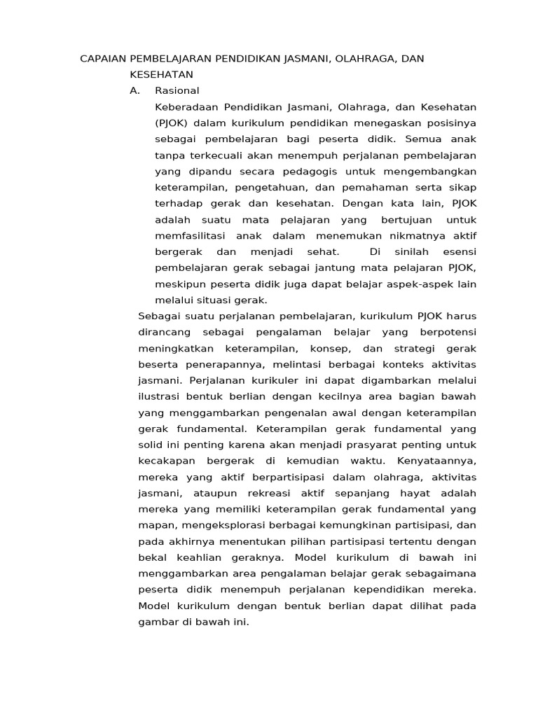 Capaian Pembelajaran Pendidikan Jasmani | PDF