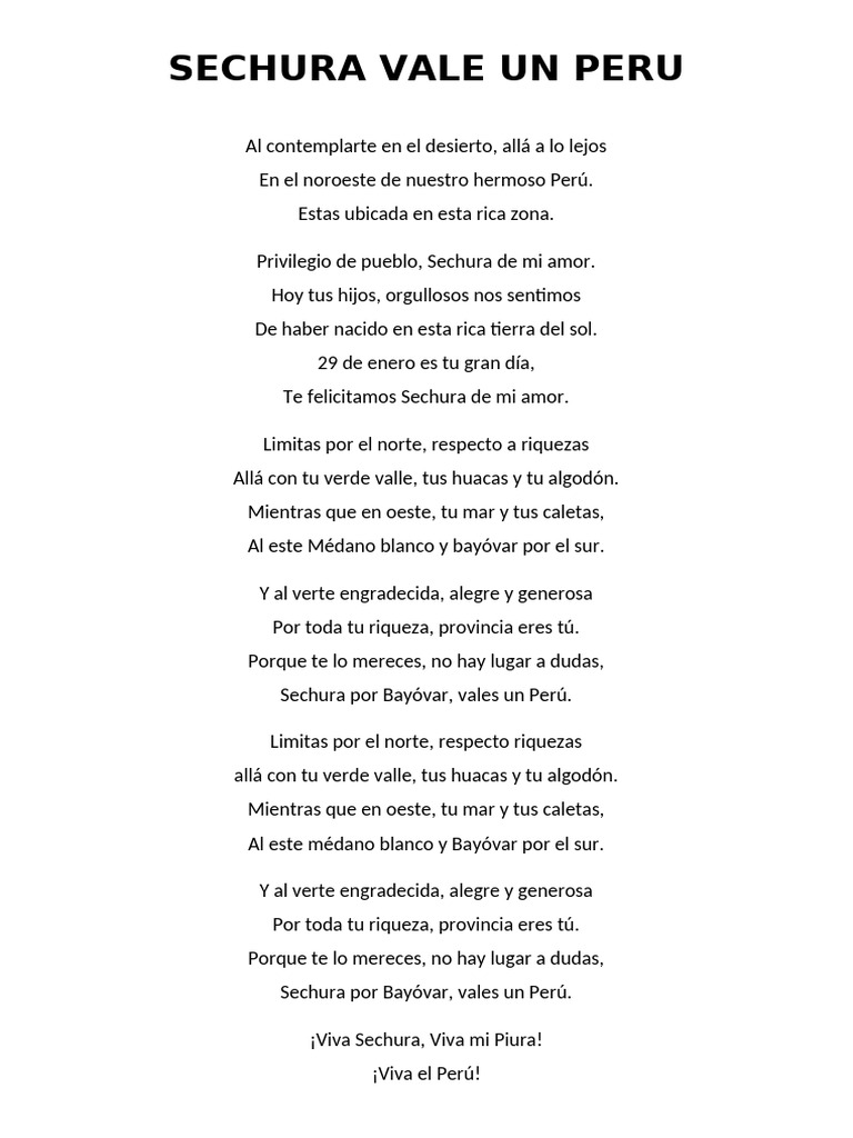Sechura Vale Un Perú (Letra) | PDF