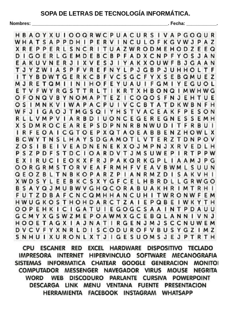 Sopa de Letras de Tecnología Informática | PDF