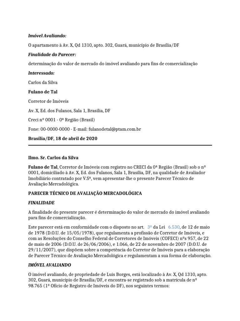 Modelo de Ptam Parecer Tecnico de Avaliacao Mercadologica | PDF