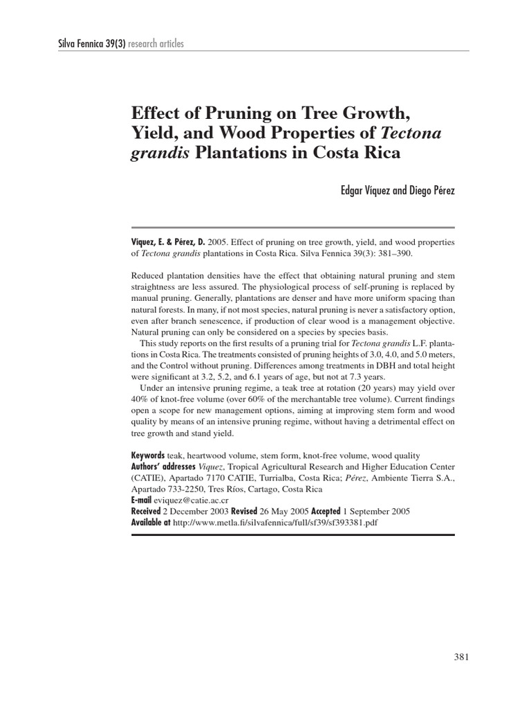 Effect of Pruning On Tree Growth, Yield, and Wood Properties of Tectona ...