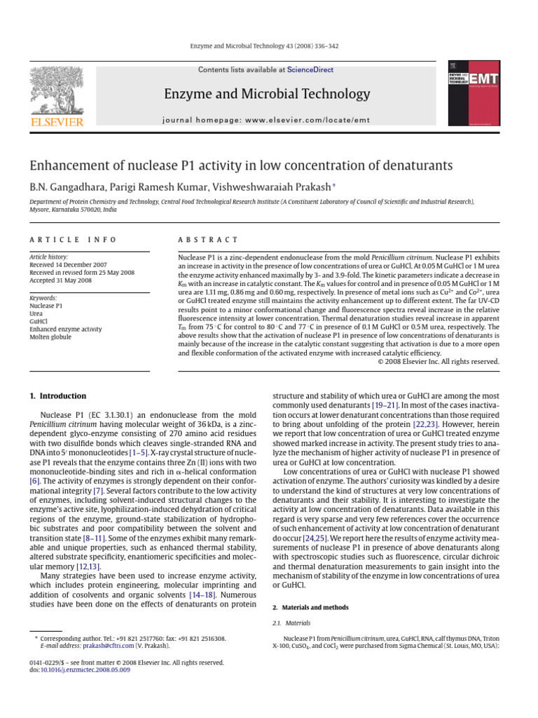 Enhancing Nuclease P1 Activity with Denaturants | PDF | Enzyme ...