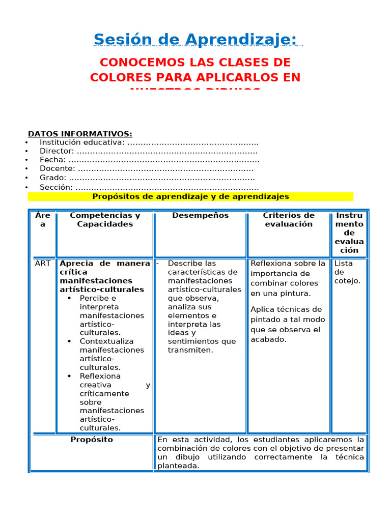 5° Sesión Día 5 Art Conocemos Las Clases de Colores para Aplicarlos en ...