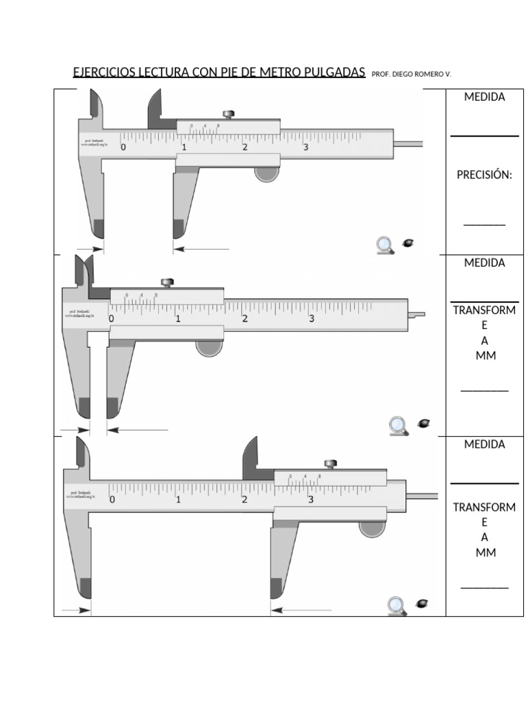 Ejercicios Lectura Pulgadas Con Pie de Metro DRV | PDF