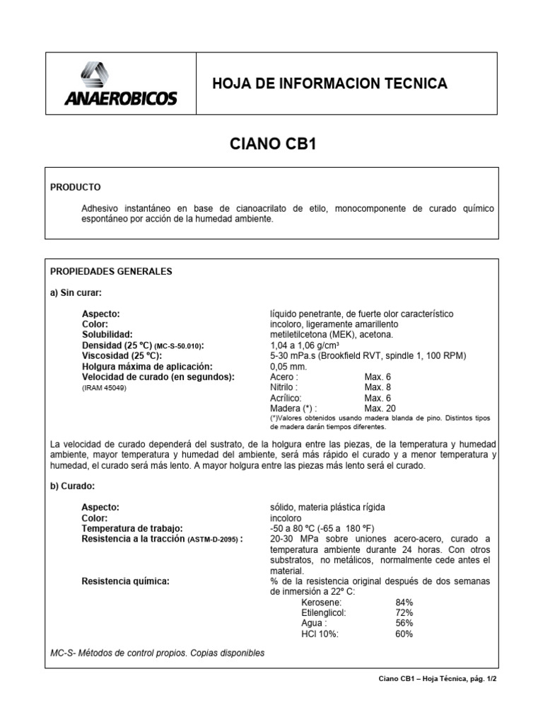 Hoja Tecnica cb1 | PDF