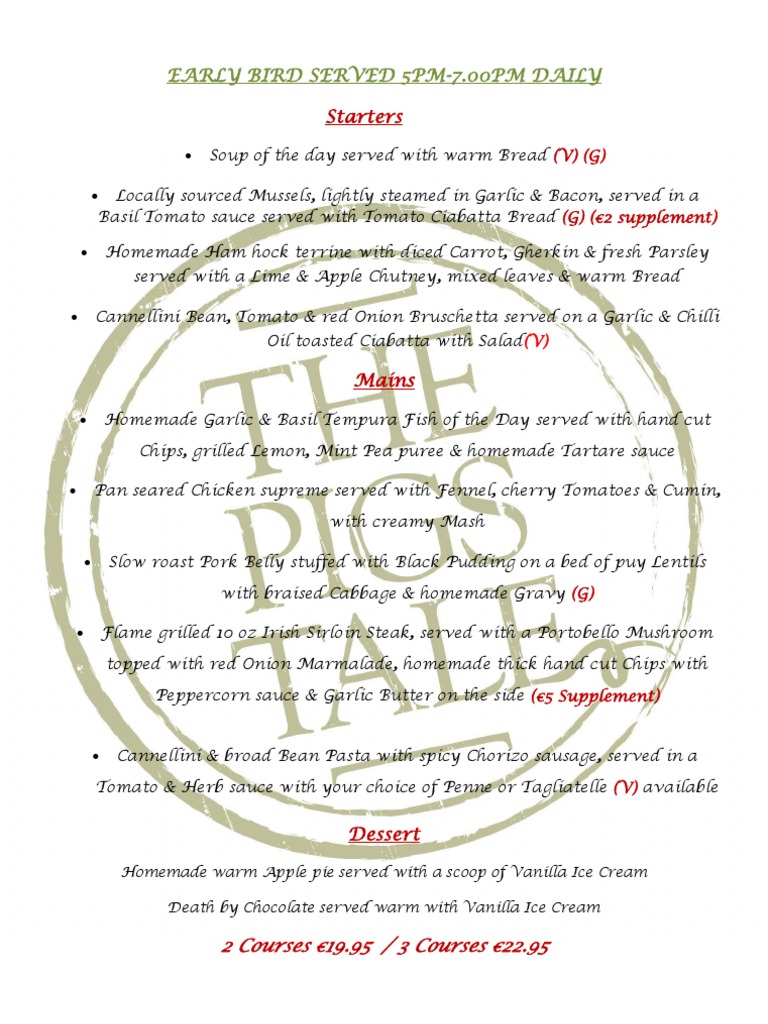 Early Bird Menu: 2 & 3 Course Options | PDF