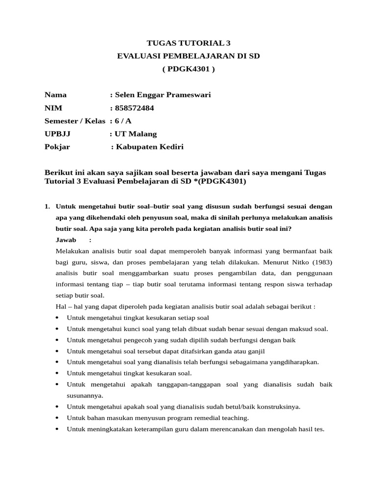 TT3 Evaluasi Pembelajaran Di SD | PDF