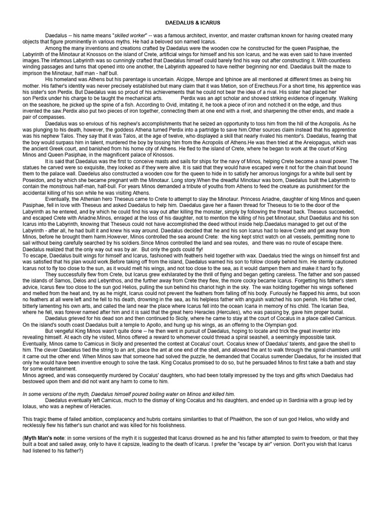 GROUP 4 DAEDALUS and ICARUS | PDF | Minotaur | History