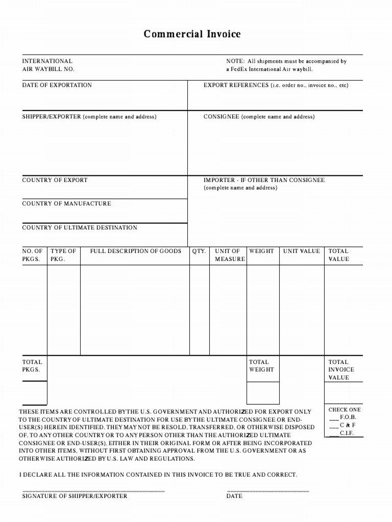 Comm Inv Exp Fax Instructions Sample | PDF | Cargo | Consignee