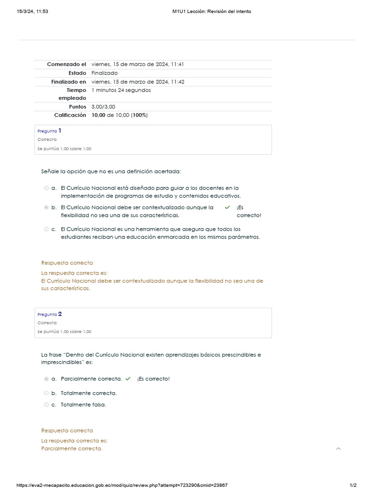 M1U1 Lección - Revisión Del Intento | PDF