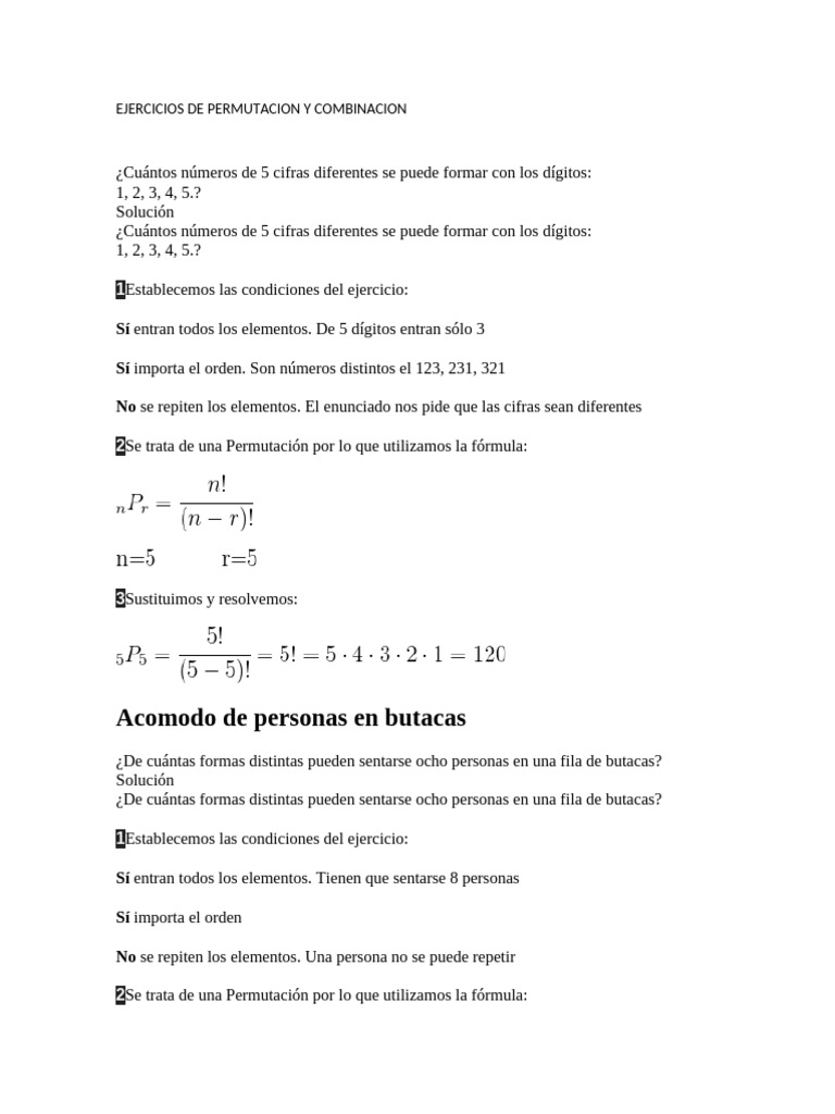 EJERCICIOS DE PERMUTACION Y COMBINACION | PDF