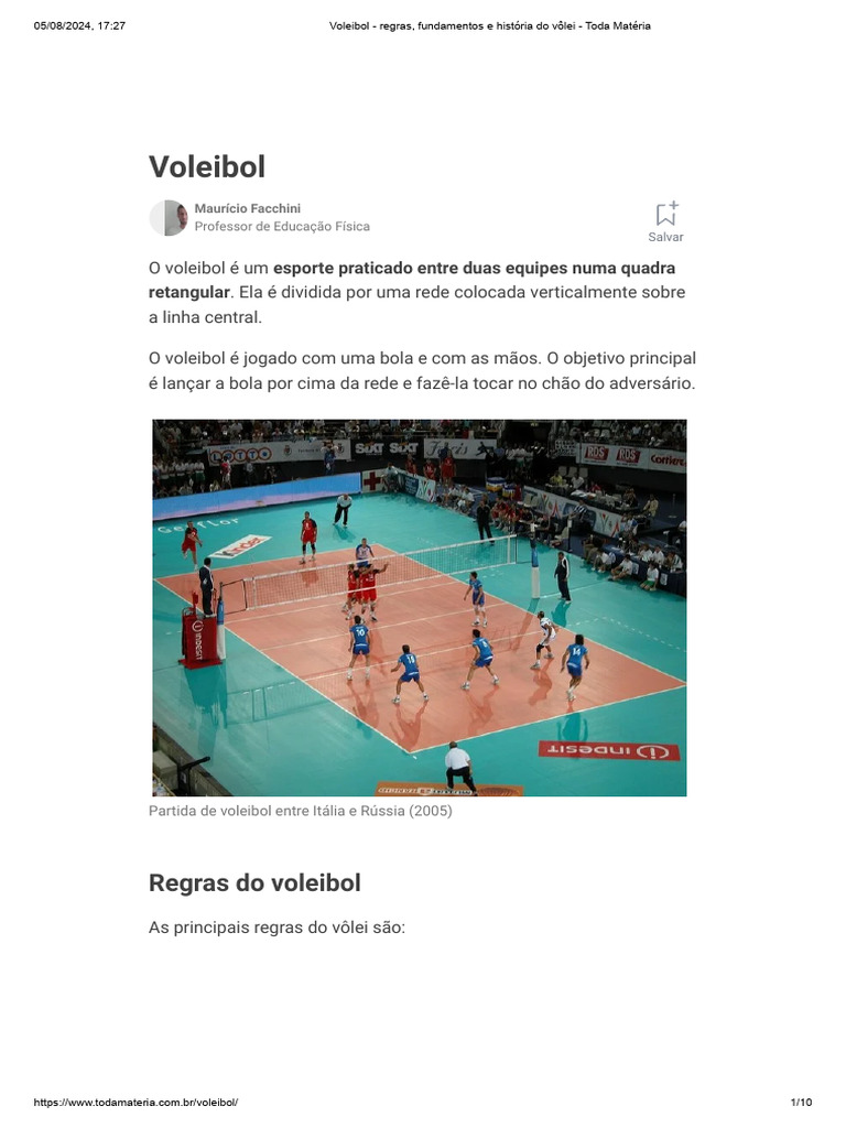 Regras e Fundamentos do Voleibol | PDF | Voleibol | Esportes