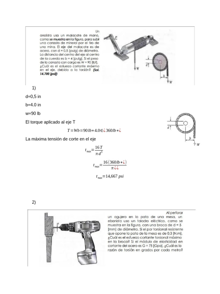 1) D 0,5 in B 4.0 in W 90 LB El Torque Aplicado Al Eje T | PDF ...