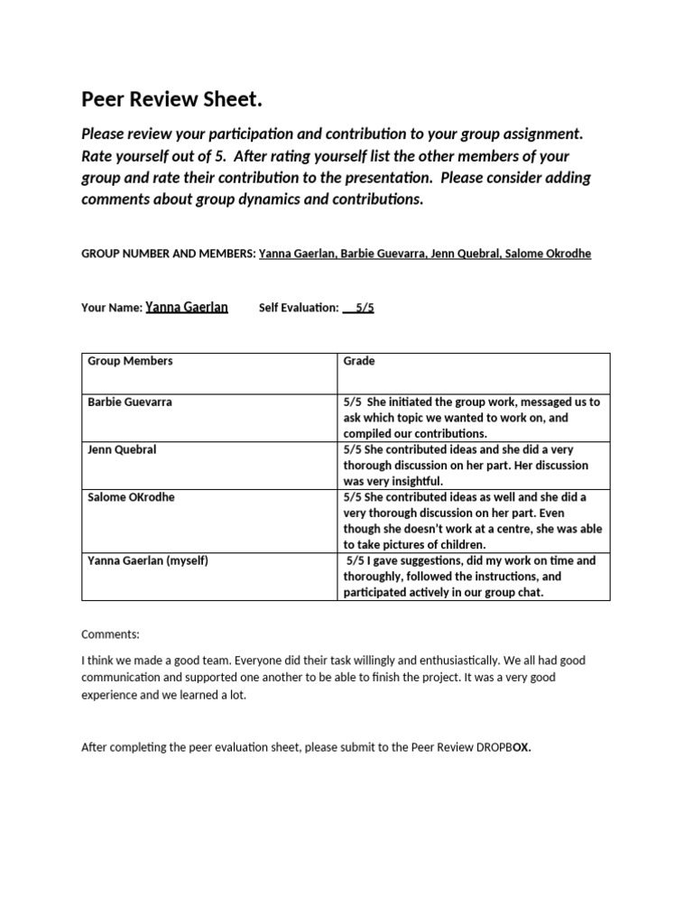 1301 Assignment 2 Peer Review Sheet | PDF