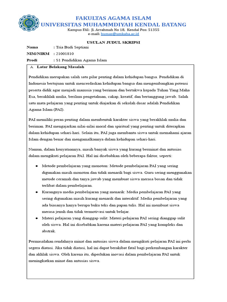 Format Pengajuan Judul Skripsi | PDF