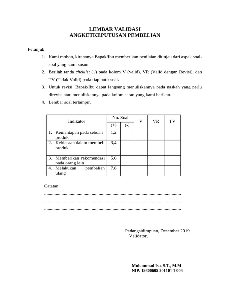 Lembar Validasi Angket | PDF