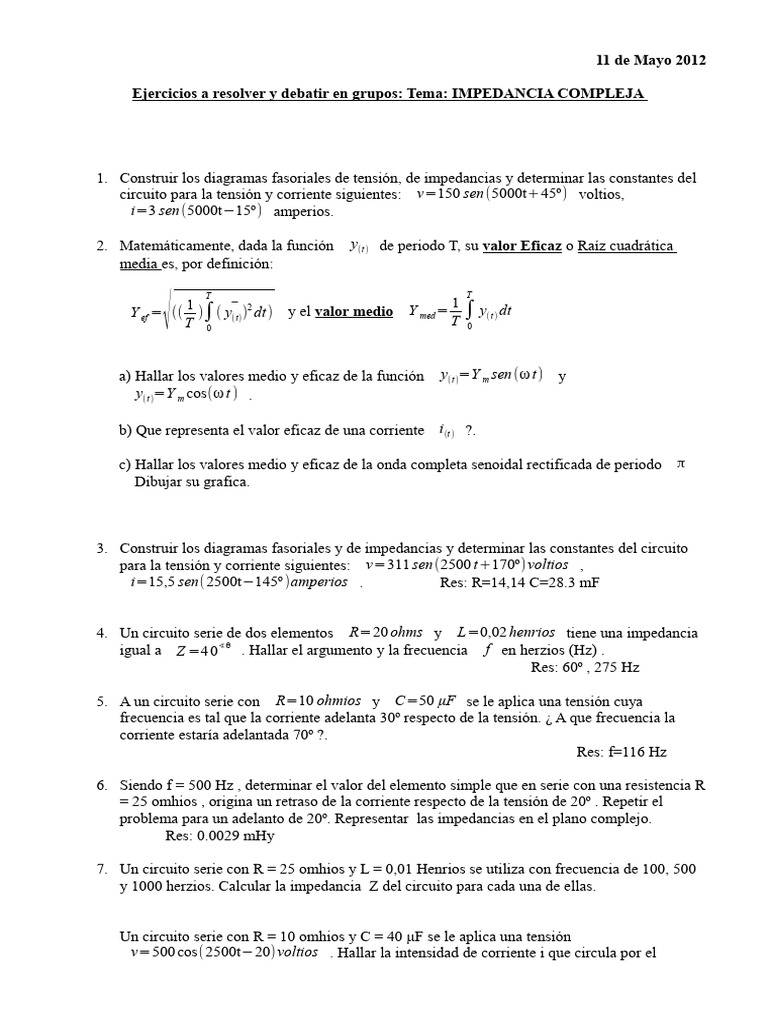 Ejerc Imped Compleja2016 | PDF