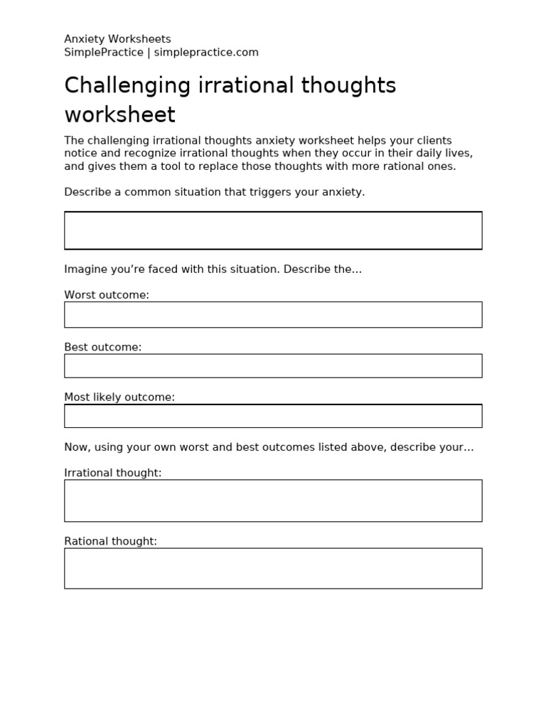 Challenging Irrational Thoughts Worksheet | PDF