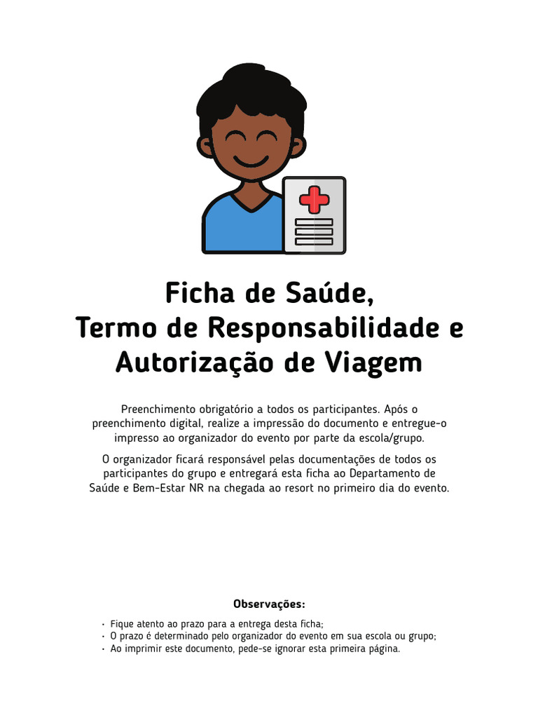 24 Ficha de Saude e Termo de Responsabilidade CAPA | PDF
