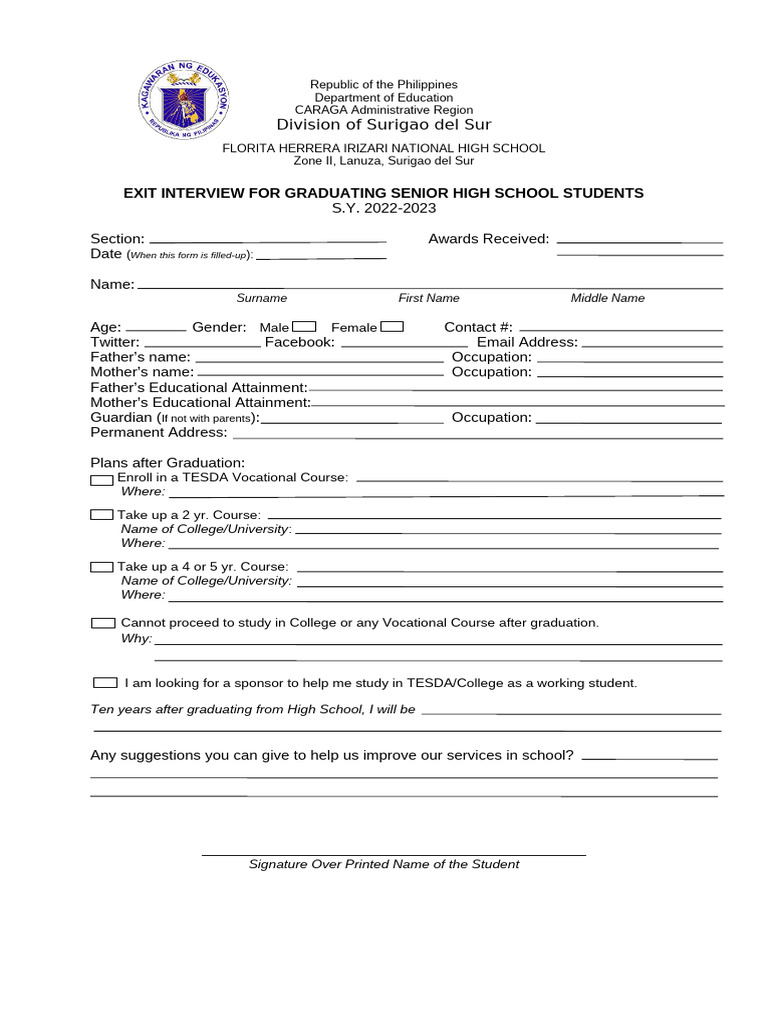 Senior High Exit Forms | PDF