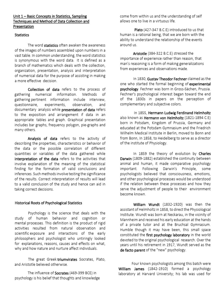 Unit 1 PsychStats Reviewer | PDF | Sampling (Statistics) | Science ...