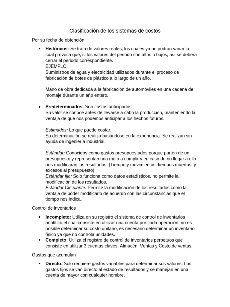 Clasificación de Los Sistemas de Costos | PDF | Presupuesto | Economias