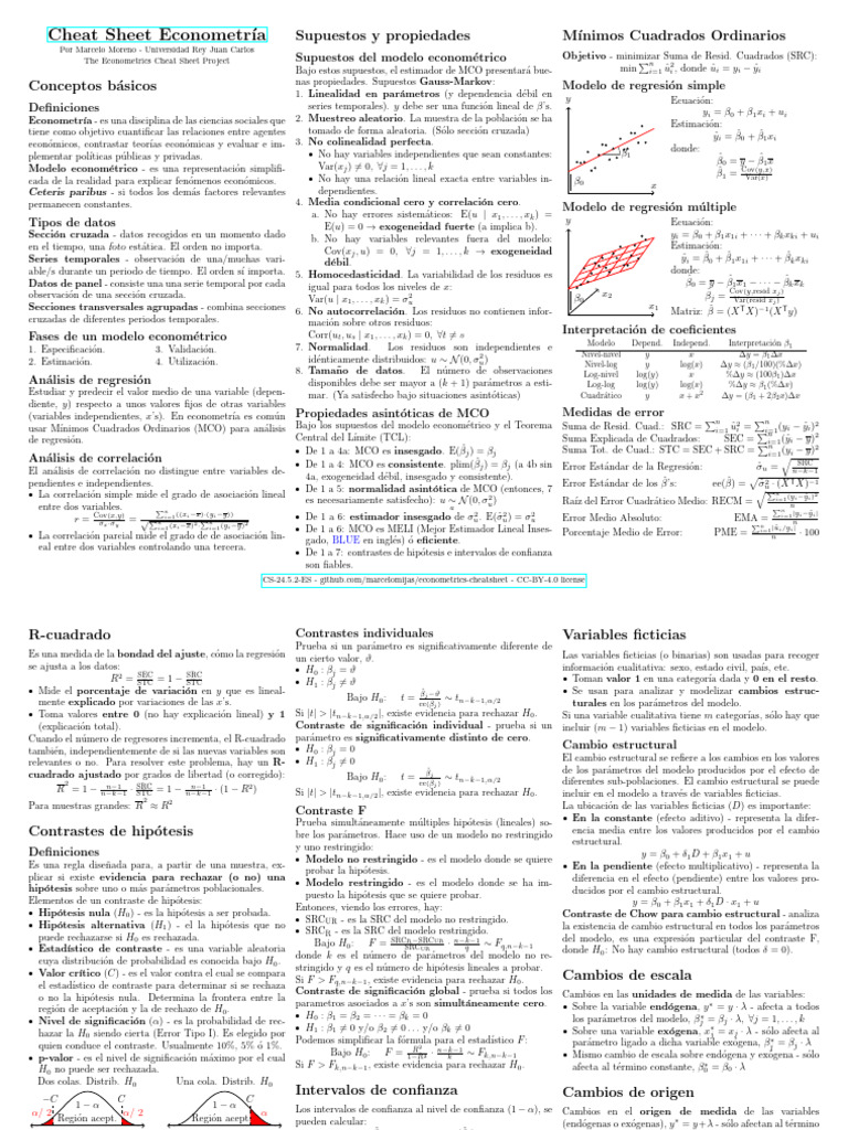 Econometrics Cheatsheet Es | PDF