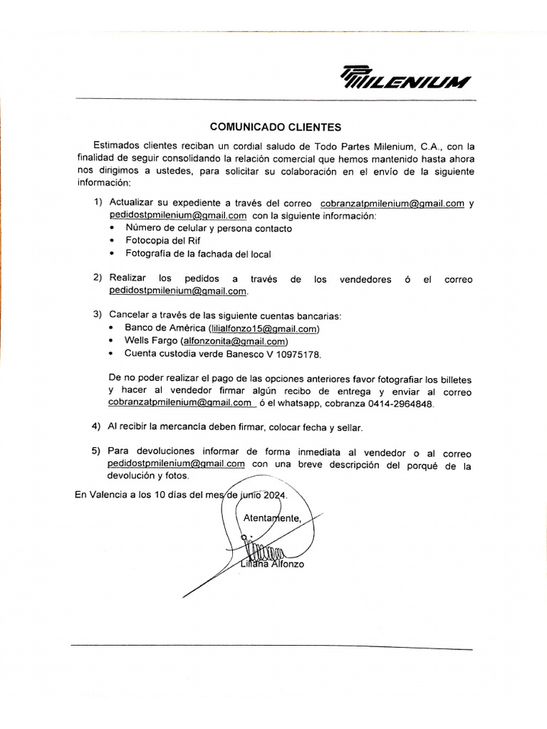 Comunicado Clientes | PDF