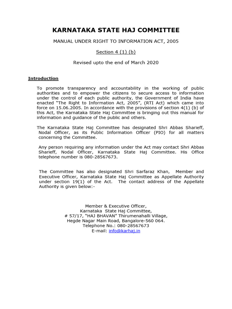 KSHC RTI Act 2005 English | PDF