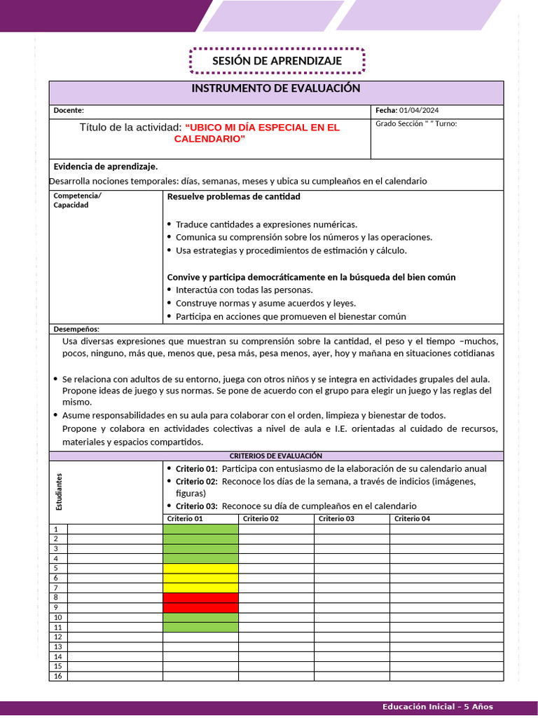 01 de Abril - Instru 5 Años | PDF | Evaluación | Las emociones