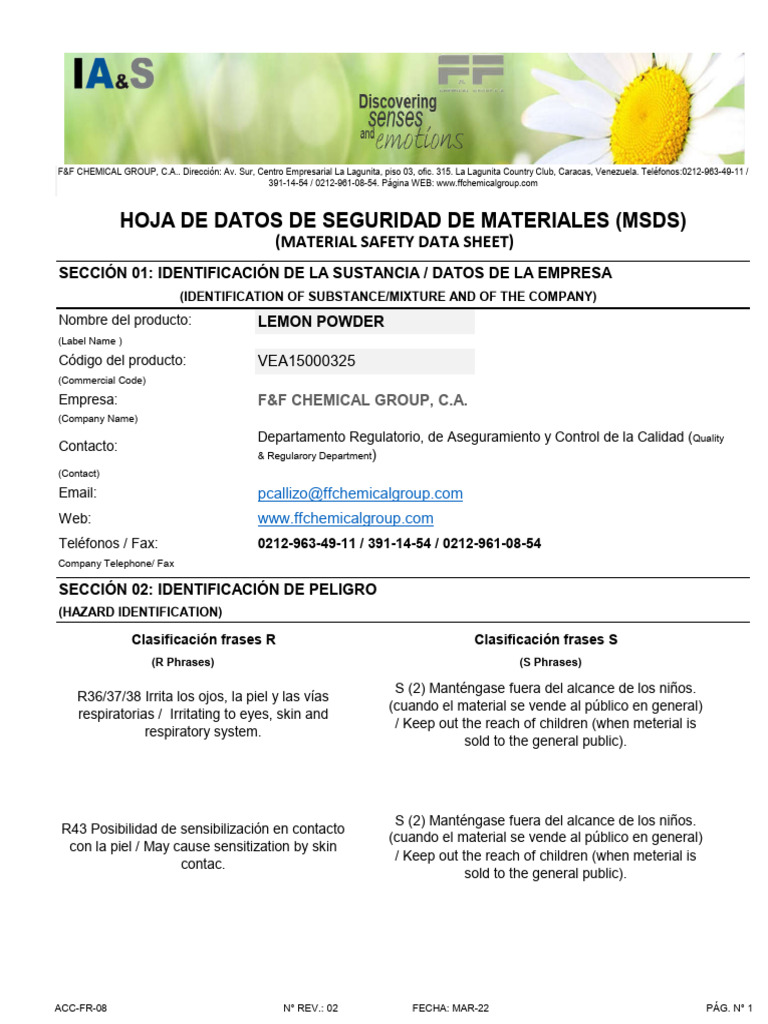 MSDS Vea15000325 Lemon Powder | PDF