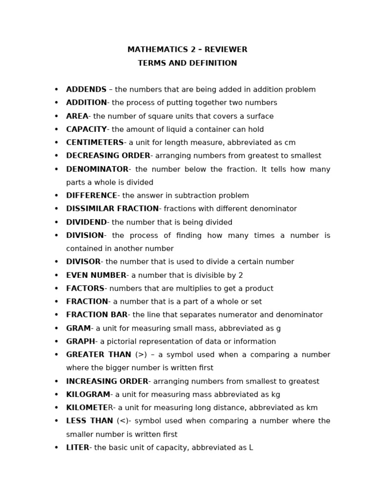 Mathematics 2 Reviewer - Terms & Definition | PDF | Numbers | Computers