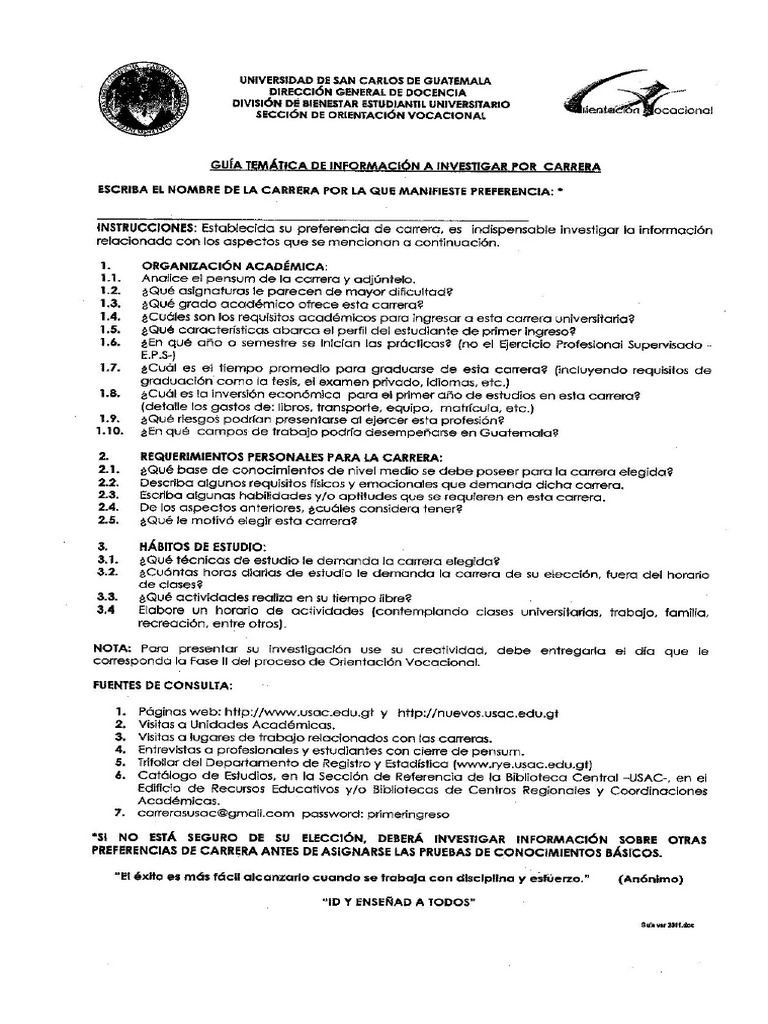 Guía Temática de Información A Investigar Por Carrera | PDF Guía Temática de Información A Investigar Por Carrera | PDF