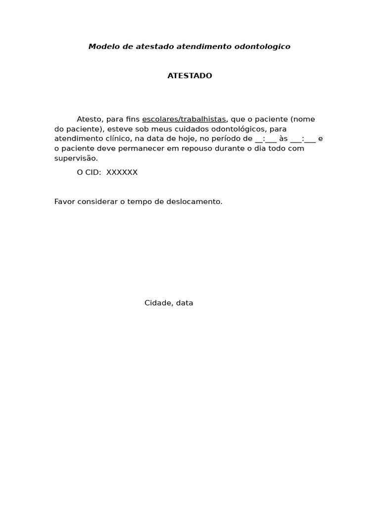 Modelo de Atestado Atendimento Odontologico | PDF