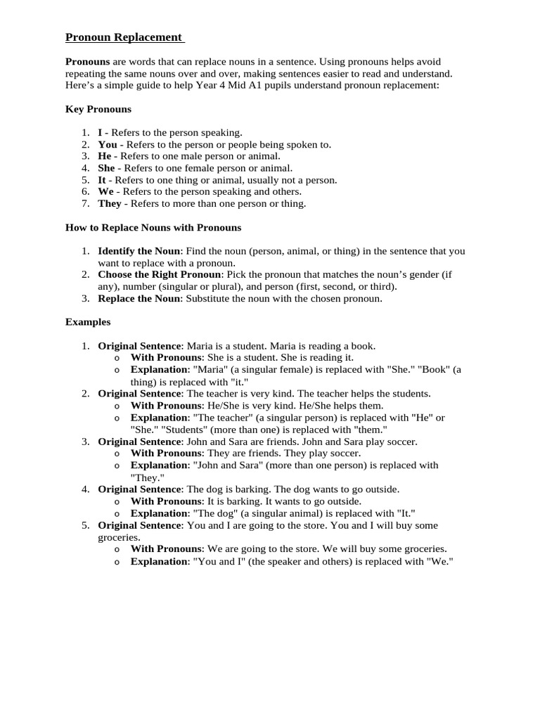 Pronouns Replace and Is Am Are | PDF