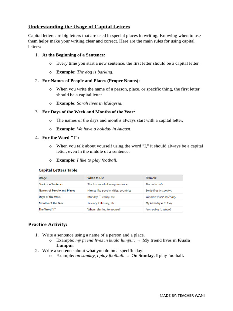 Understanding The Usage of Capital Letters | PDF