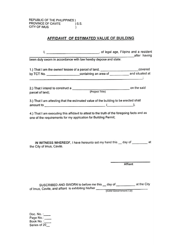 Affidavit of Estimated Value of Building | PDF