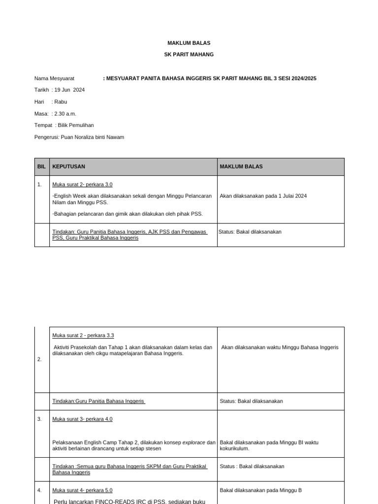 Contoh Borang Maklum Balas 3 2024 | PDF