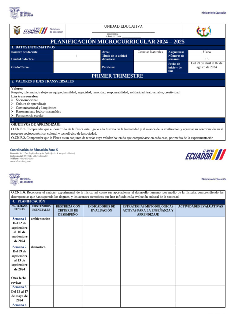 Formato de Planificacion Dua 2024-2025 Uea | PDF